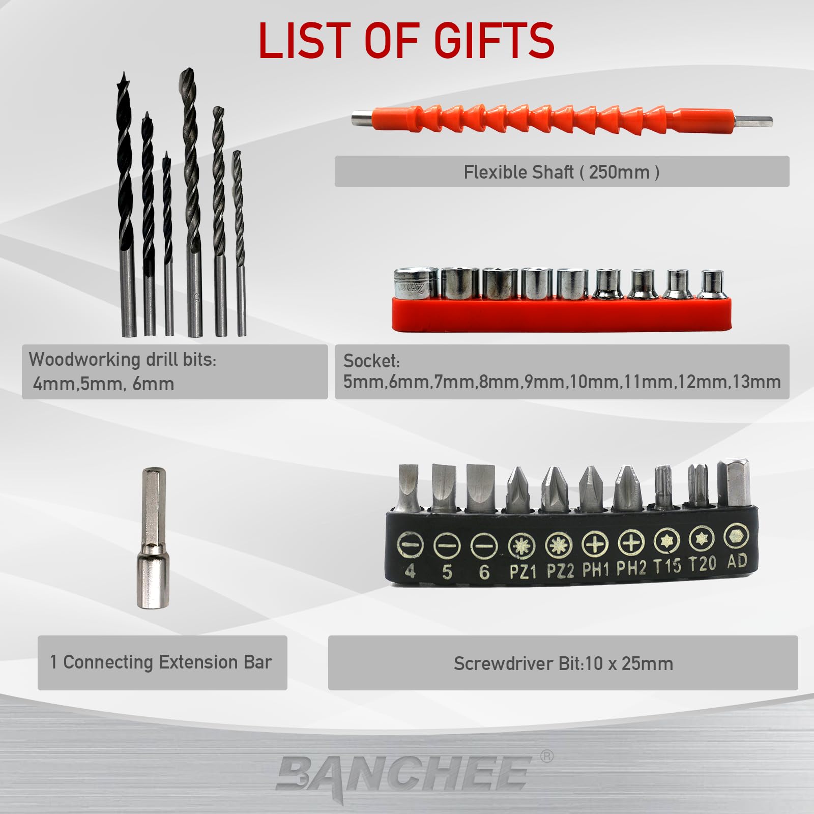 BANCHEE 20V Brushless Cordless Power Drill kit, 3/8 "keyless metal ratchet chuck, 23+1 Torque Settings with 2x1.5Ah Batteries and Charger, 2-Variable Speeds,27 Bit Set