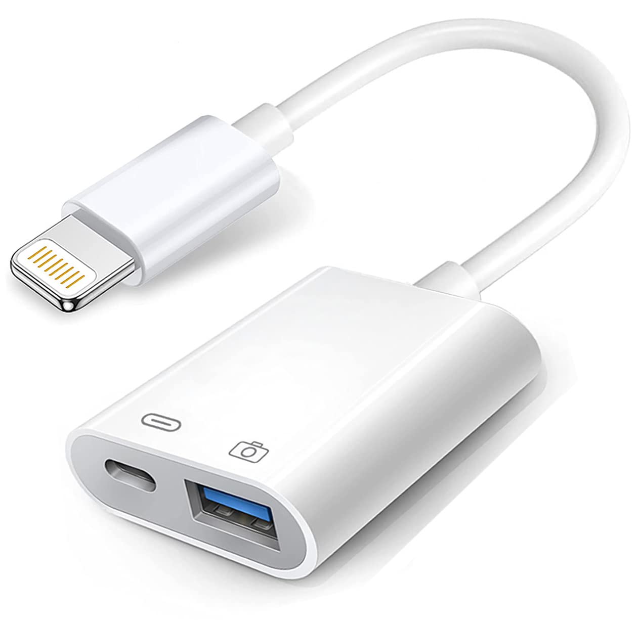 Apple Lightning to USB Camera Adapter with Charging Port, USB 3.0 OTG Cable for iPhone/iPad to Connect Card Reader, USB Flash Drive, U Disk, Keyboard, Mouse, Hubs, MIDI, Plug & Play