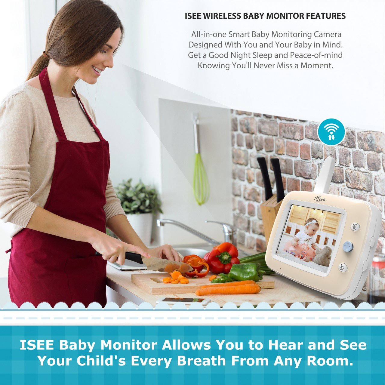 ISEE Long Range Video Baby Monitor - 3.5" HD Color Display, Night Vision, Temperature Monitoring, 960ft Range, Two-Way Audio - Perfect for New Parents