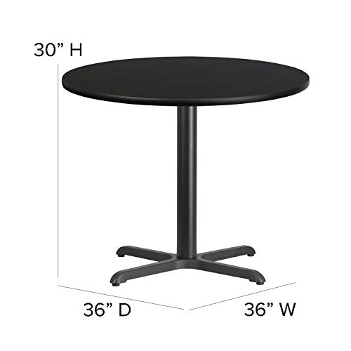 Flash Furniture Carlton 36'' Round Black Laminate Table Set with X-Base and 4 Ladder Back Metal Chairs - Black Vinyl Seat