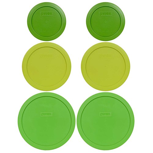 Pyrex (2 7402-PC Green 7 Cup, (2) 7201-PC Edamame Green 4 Cup, & (2) 7200-PC Lawn Green 2 Cup Plastic Storage Lids, Made in USA