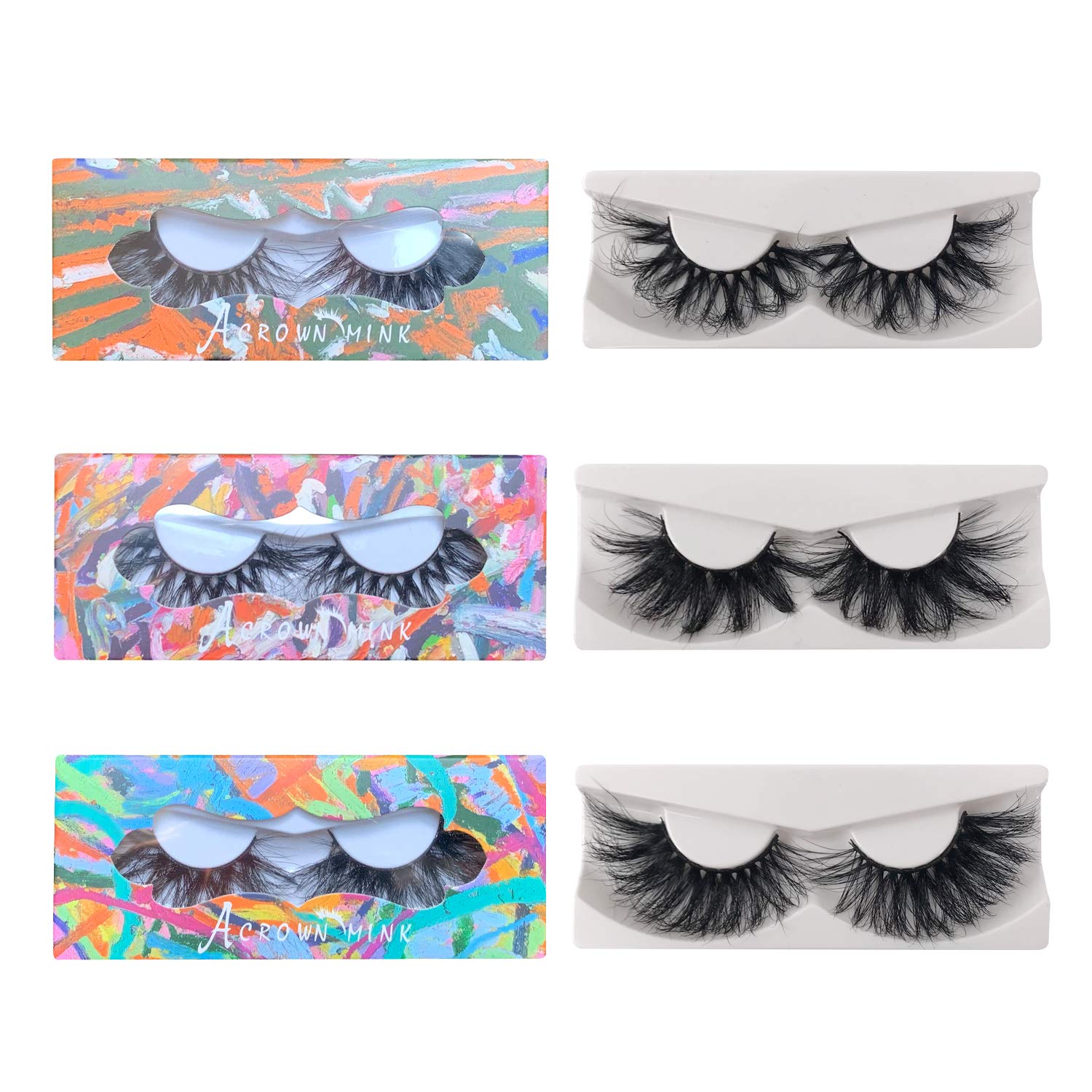 ACROWN 5D 25mm Lashes Mink Full Volume Cruelty-free Siberian 3D Mink Strip Eyelashes 3 Pack