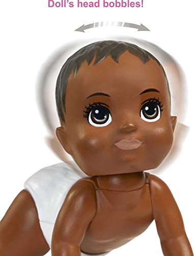 Barbie Skipper Babysitters Inc. Crawling and Playtime Playset with Baby Doll with Bobbling Head and Bottom, Floor Gym, Blanket and 6 Toy Accessories