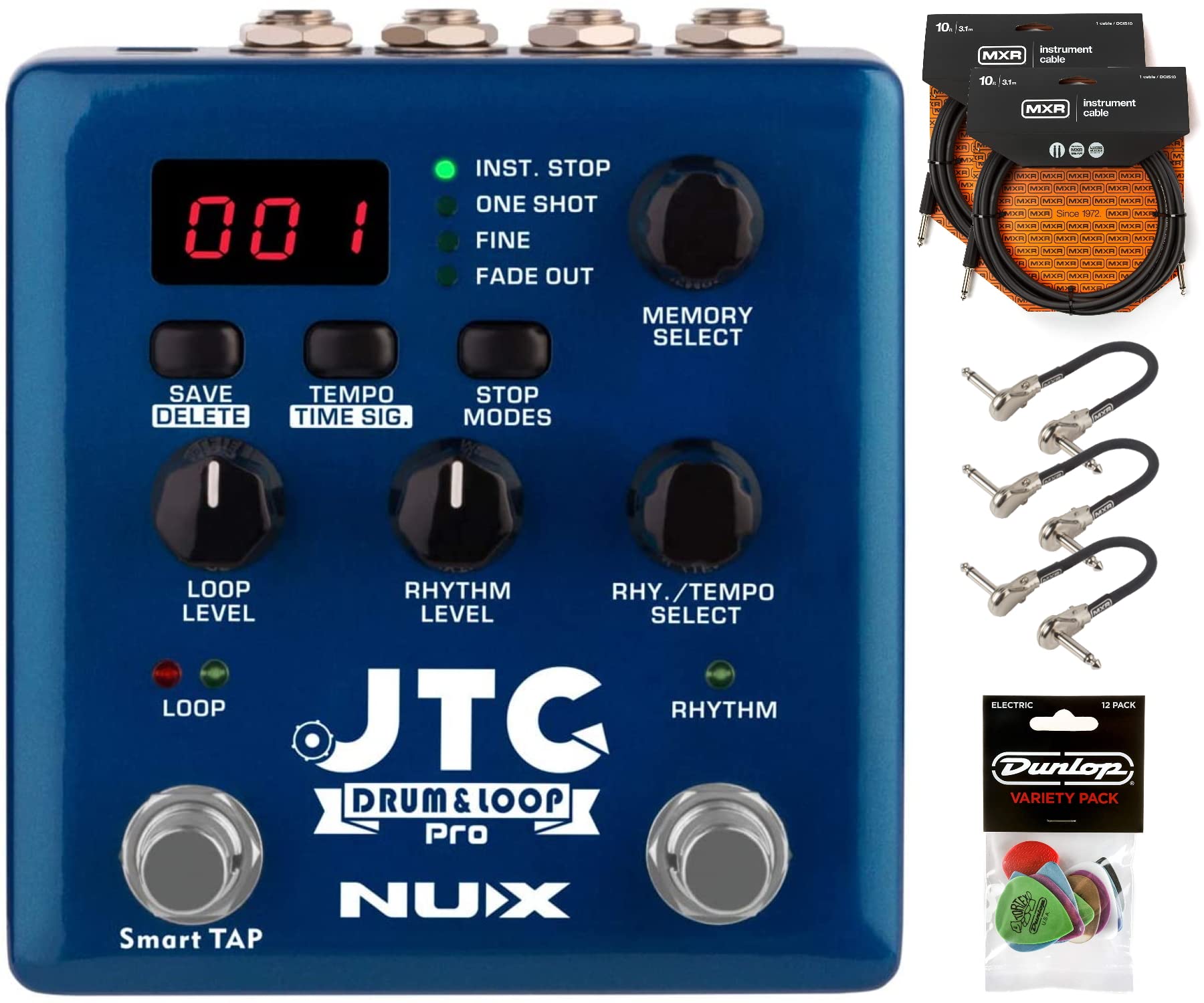 Briskdrop NUX JTC Pro Drum & Loop Pedal Bundle with 2 MXR Instrument Cables, 3 MXR Patch Cables and Dunlop Pick Pack, jtcprobundle1