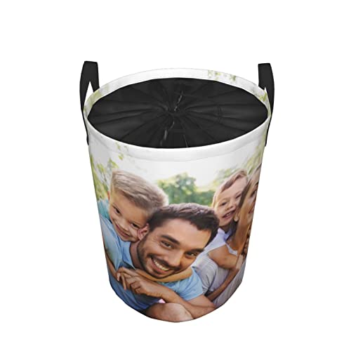 Custom Picture Laundry Baskets for Adults Kids, Customized Photo Canvas Collapsible Large Dirty Clothes Storage Basket Organizer Laundry Living Room Bedroom M(21.6x16.5 in)