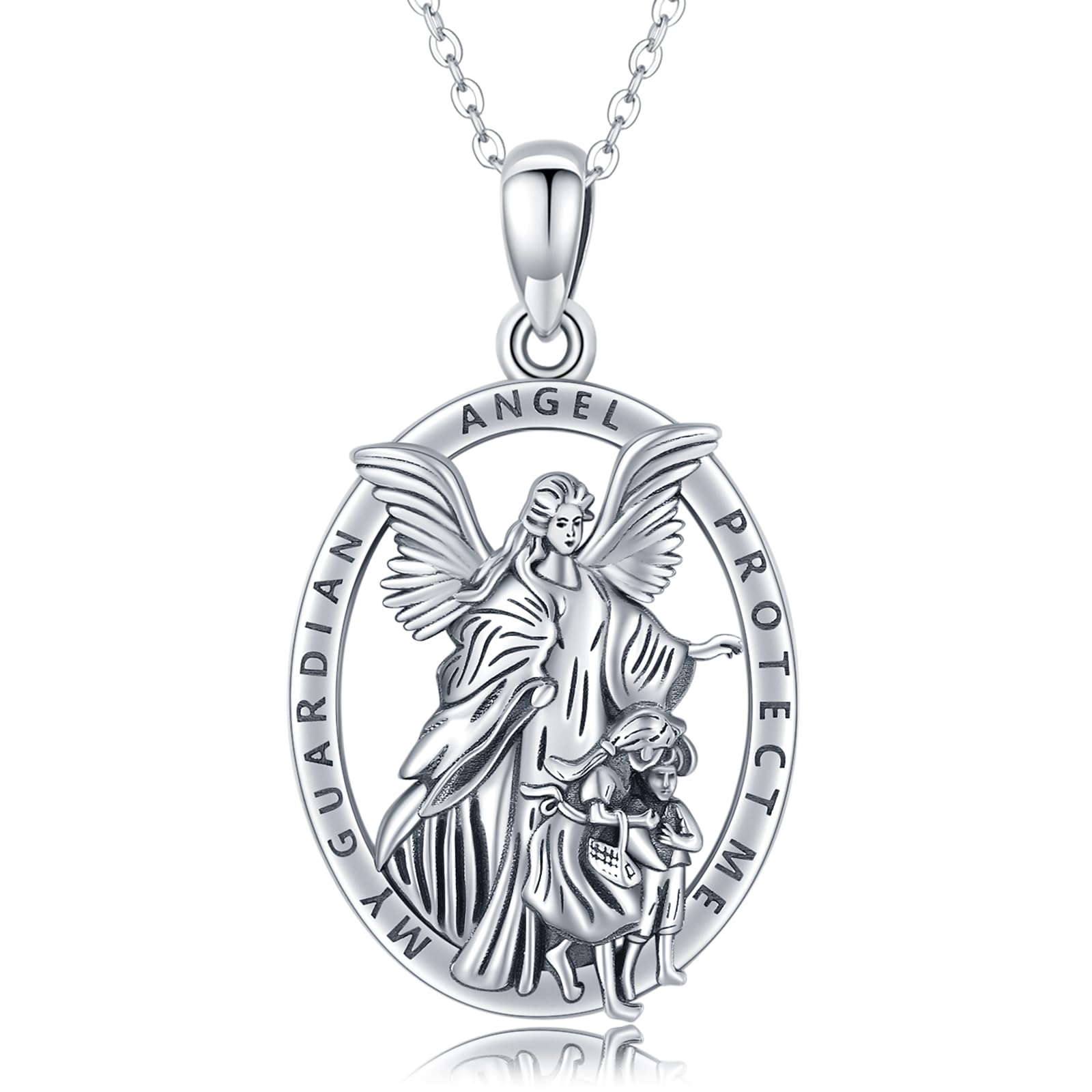 Brisskaari Guardian Angel Necklace 925 Sterling Silver Guardian Angel Medal Guardian Angel Protect Me Pendant Angel Necklace Protection Catholic Jewelry for Women Men