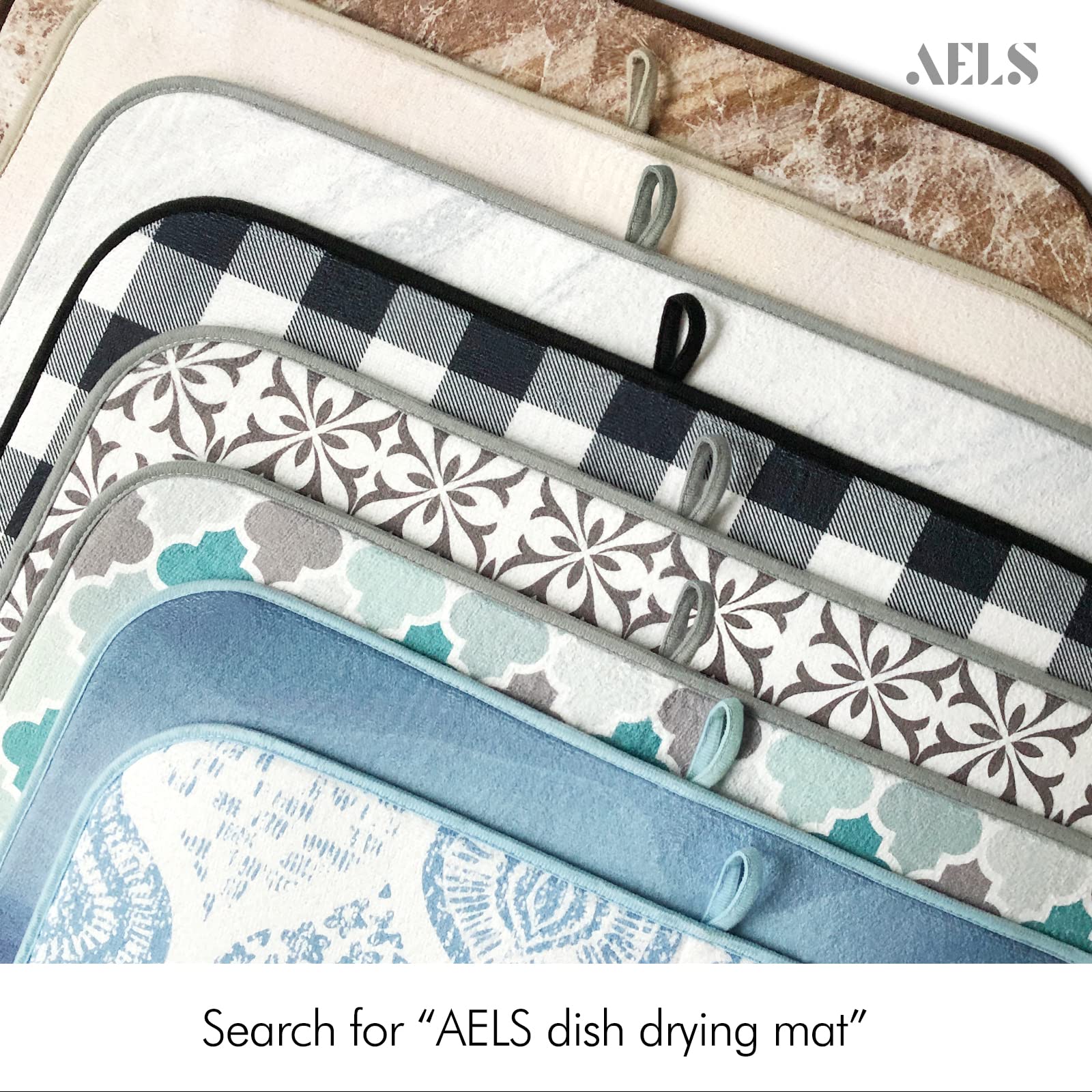 AELS XL 24" x 18" Dish Drying Mat, Set of 2, for Kitchen Counter, Buffalo Check Plaid Tartan Reversible Absorbent Microfiber Dish Drainer/Rack Pads with Hanging Loop