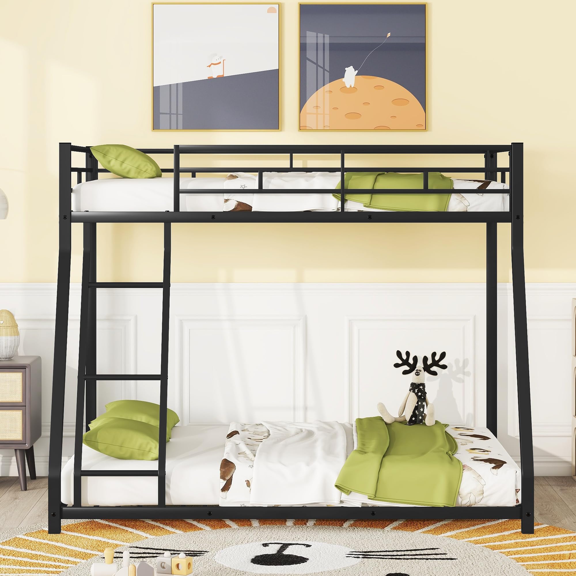 Bellemave Twin Over Full bunk Bed,Metal Floor Bunk Bed, Bunk Bed for Kids, Adults, Bunk Bed for Boys, Girls, Adult bunk beds Heavy Duty, Black