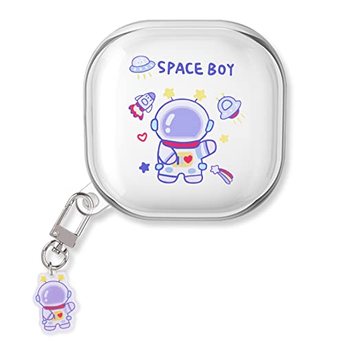 Cute Astronaut Case for Samsung Galaxy Buds 2 Cover (2021)/Buds Pro Case(2021)/Buds Live Case(2020) with Funny Spacemen Keychain for Men Girls Kids,Clear Shockproof Protective Soft Silicone Cover