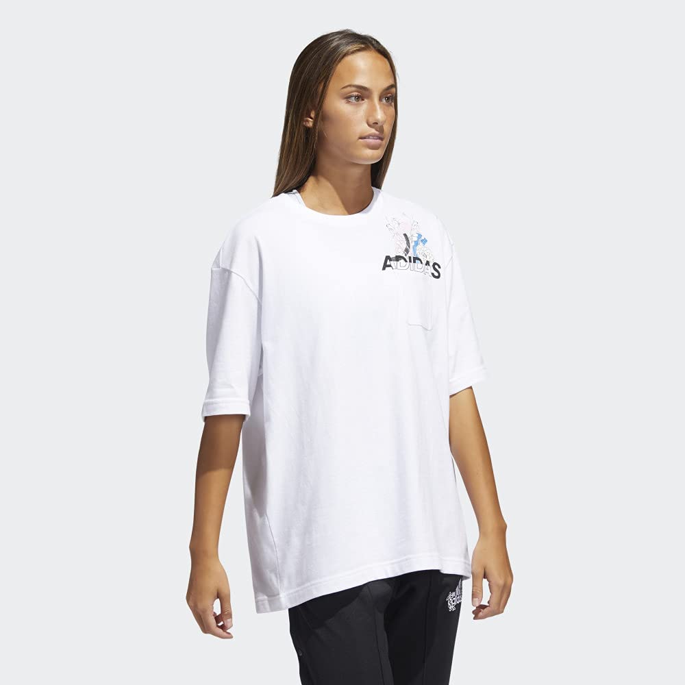 adidas womens Nini Graphics Pocket Tee White Medium