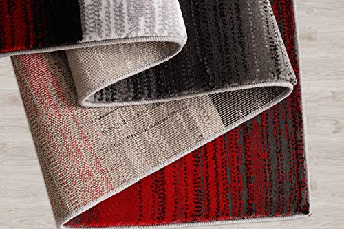 Ladole Rugs Geometric Design Contemporary Modern Copper Currant Area Rug - Amazing Carpet for Living Room, Bedroom, Kitchen, and Office - Red and Grey, 5x8(5'2" x 7'5", 160cm x 230cm)