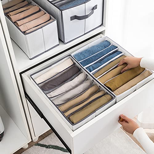 DOUBFIVSY 2Pcs Wardrobe Clothes Organizer with Support Board, Large 9 Grids Foldable Jeans Drawer Organizer Waterproof Closet Storage Box for T-shirt Pants Underwear Bra Leggings Sweaters, Grey