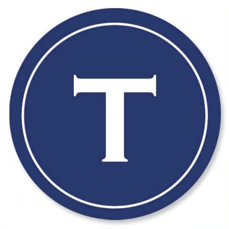 Current Blue Round Initial Personalized Envelope Seals- Set of 72 Flat Sheet Stickers