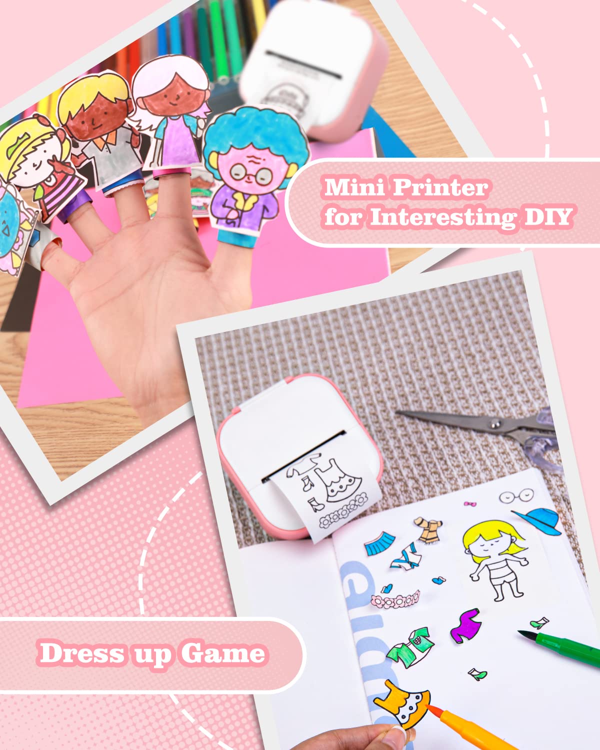 Memoking T02 Small Thermal Printer for Phone, Portable Wireless Note Printer with 3 Rolls Paper for Children’s Day Birthday and Printer Case