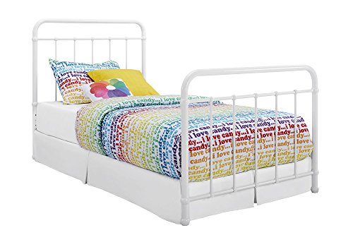 DHP Beaumont Iron Metal Platform Bed with Transitional Design Headboard and Footboard, Adustable Base Height for Underbed Storage, No Box Spring Needed, Queen, White
