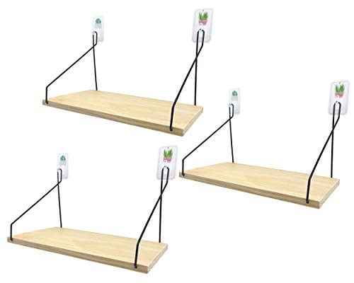 QsQueen Floating Shelves Set of 3 Rustic Solid Wood Floating Shelf Wall Storage Shelves for Living Room, Bedroom, Bathroom, Kitchen