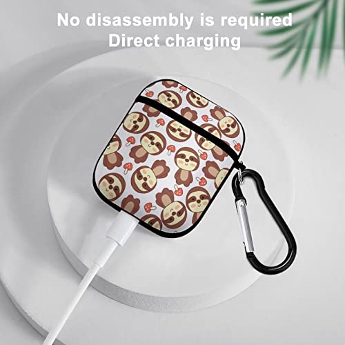 Cute Sloth and Mushroom AirPods 2 & 1 Case Cover Gifts with Keychain, Shock Absorption Soft Cover AirPods 2 & 1 Earphone Protective Case for Men Women