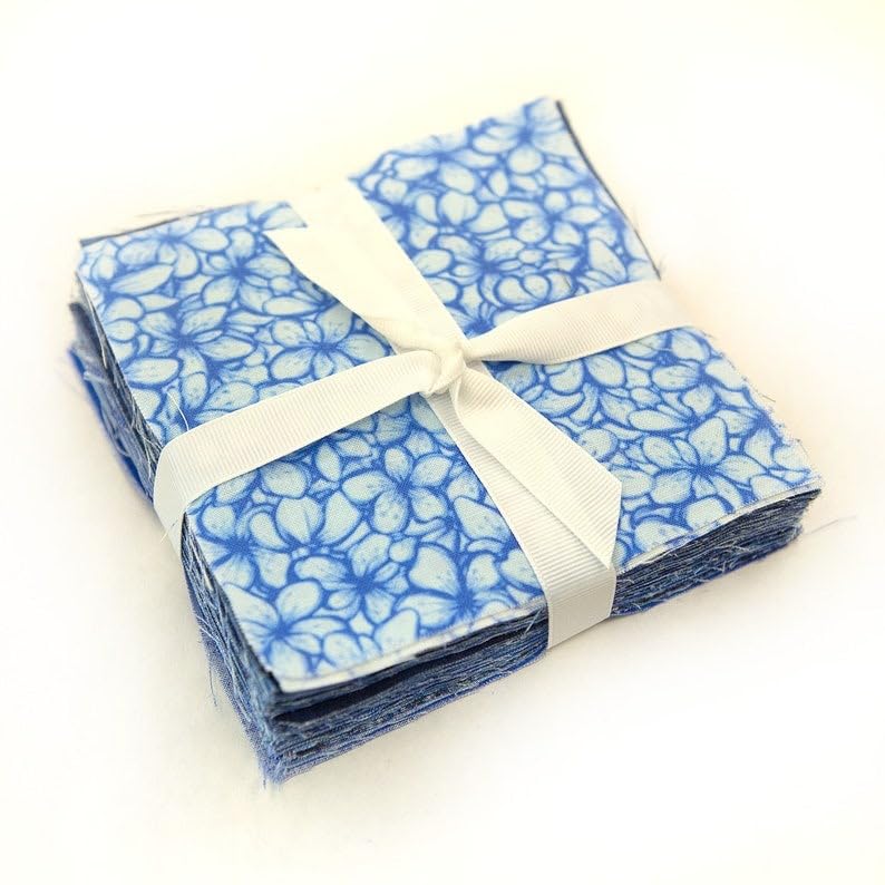 90 Pcs Fabric Strips Cute, Beautiful 100% Cotton Fabric Quilt Blue Tone-on-Tone, Width 5 inch Length 5 inch, Gift It's All Blue pre-Cut Charm Pack Squares, DIY Blanket