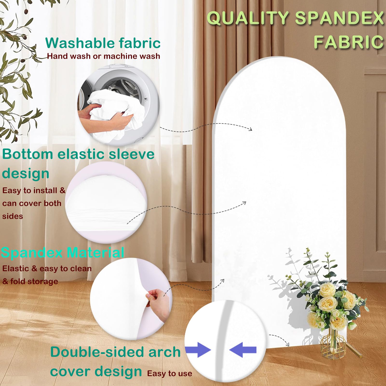 6FT 5FT 4FT Wedding Spandex Arch Backdrop Cover: Round Top Fitted Chiara Arch Stretchy Backdrop Stand Covers for Wedding Party Birthday Shower Reception Bridal Shower Decoration