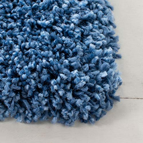 SAFAVIEH Evolution Shag Collection 4' x 6' Blue EVO520M Solid Non-Shedding Living Room Bedroom Dining Room Entryway Plush 1.8-inch Thick Area Rug