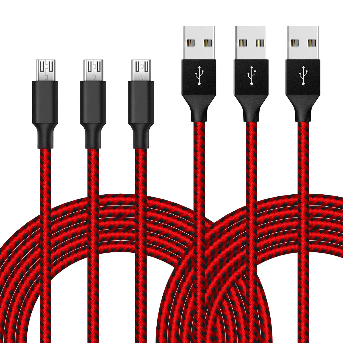 6FT Micro USB Cable Android Charging Cable Fast Phone Charger Cord Compatible with Kindle Fire 7/8 Tablet/Fire Stick,Samsung Galaxy S7 S6 Edge,Galxy Tab A 10.1,Xbox Controller,Playstation 4(Red Black)