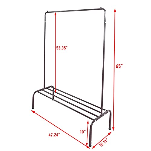 BOFENG Metal Garment Rack Heavy Duty Clothes Stand Rack With Top Rod and Lower Storage Shelf Industrial Clothes Rack for Indoor Bedroom (Brown)