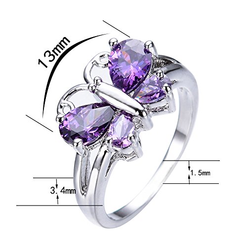 LALISA Butterfly Shaped Purple Amethyst Wedding Ring Women's 10KT White Gold Size 6-10 (7)