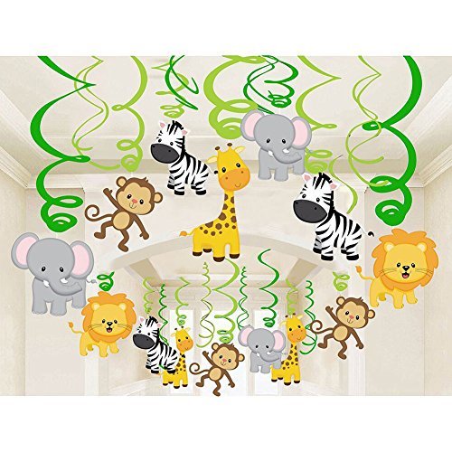 Packingmaster 30Ct Jungle Animals Hanging Swirl Decorations for Forest Theme Birthday Baby Shower Festival Party
