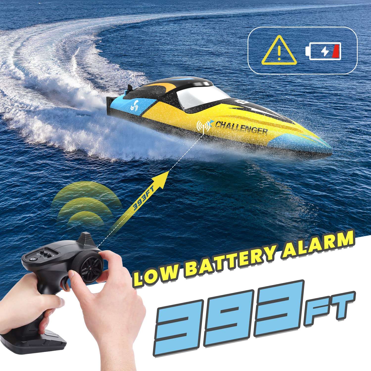 DEERC Brushless RC Boat, 30+ mph Fast Remote Control Boats with Never Capsize&Low Battery Alarm Function, 2.4GHz Racing Boat with LED Lights for Pools&Lakes, Speed Boat Toy for Adults Boys&Girls
