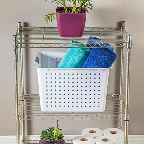Sterilite Large 16 x 13 x 10 Inch, Plastic Deep Ultra Storage Basket Tote with Contoured Handles for Home and Office Organization, White (12 Pack)