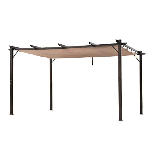 Outsunny 10' x 13' Outdoor Retractable Pergola Canopy, Aluminum Patio Pergola, Backyard Shade Shelter for Porch Party, Garden, Grill Gazebo - Brown