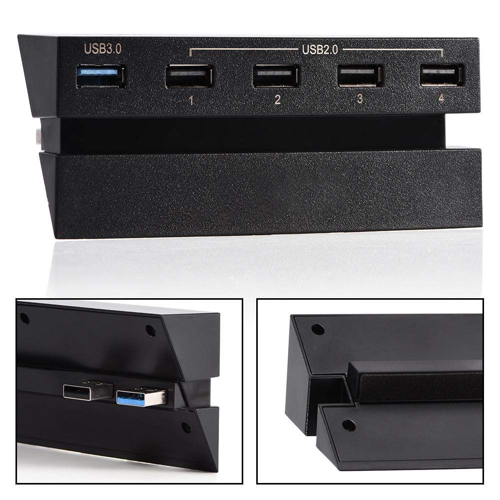 Bewinner USB Hub for PS4, 5 Ports/Multi-Ports/Low /Easy Installation/Stylish Hub ABS Hub for PS4 Game Console with USB 3.0 and USB 2.0 Port