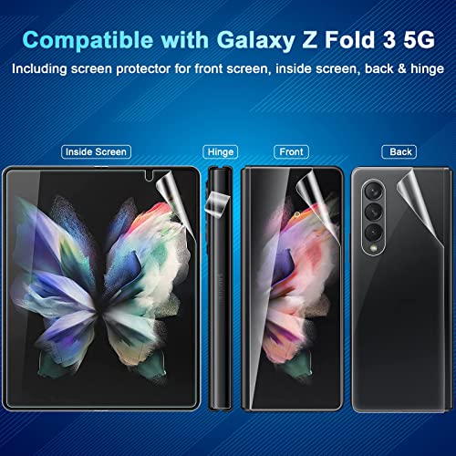 CWQZGUF [1Set 3PCS] Galaxy Z Fold 3 Screen Protector, Inside TPU Film + Full Covered Outer + Back Cover Screen Protector, High Clarity, Anti-Shatter, Bubble Free for Samsung Z Fold 3 5G Screen Protector