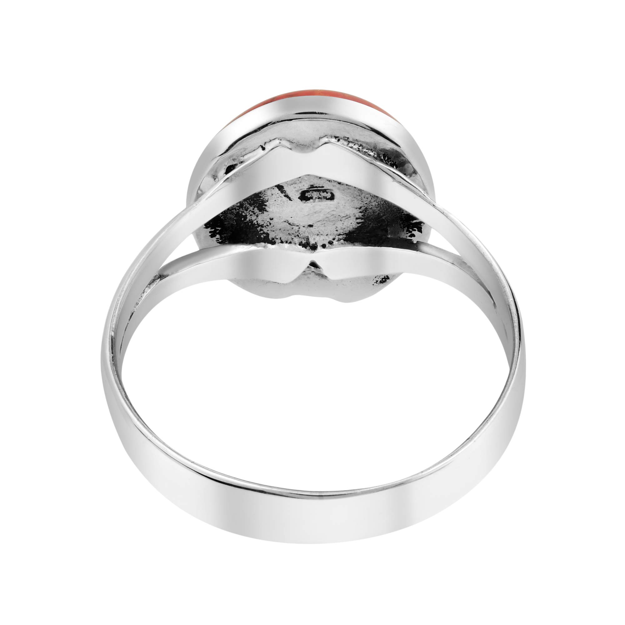AeraVida Minimalist Ladybug Inspired Reconstructed Red Coral Inlay .925 Sterling Silver Ring red