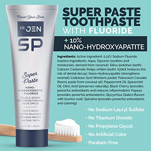 Dr Jen Super Paste Natural Remineralizing Toothpaste with 10% Nano Hydroxyapatite + Fluoride, Dentist Recommended, for Sensitive Teeth, Freshens Breath, Strengthen Enamel (3.4 oz)