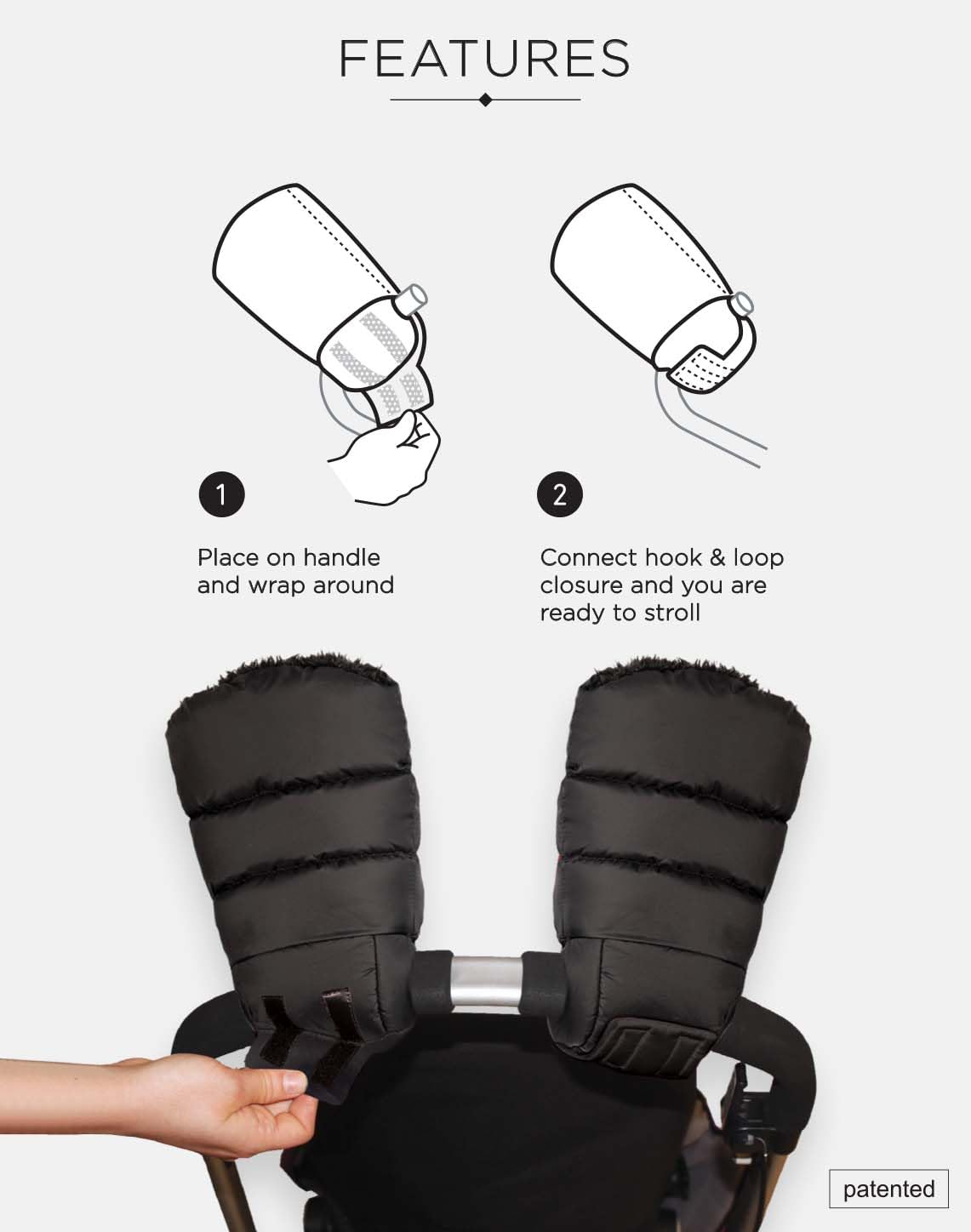 7AM Enfant Stroller Warmmuffs Gloves - Anti-Freeze Stroller Mittens for Handlebars, Water Repellent Hand Warmer Muff for Cold Weather, Plush Lined Stroller Warmmuffs | Winter Stroller Accessories
