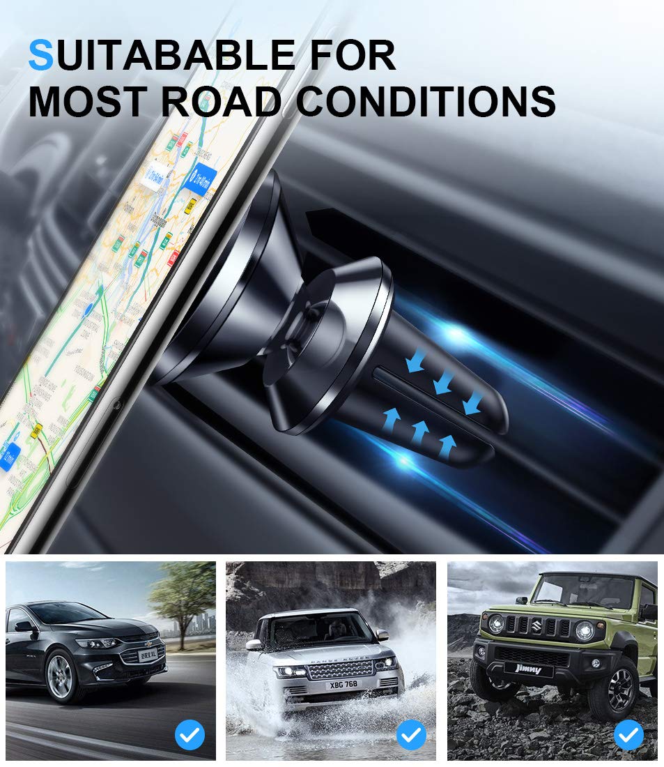 Humixx[8 Built-in Magnets Magnetic Phone Holders for Your Car [Durable ＆ Sturdy] Magnetic Phone Holder Mount for car 360° Rotation Car Vent Clip Fit for iPhone Samsung ＆ All Phones, Black