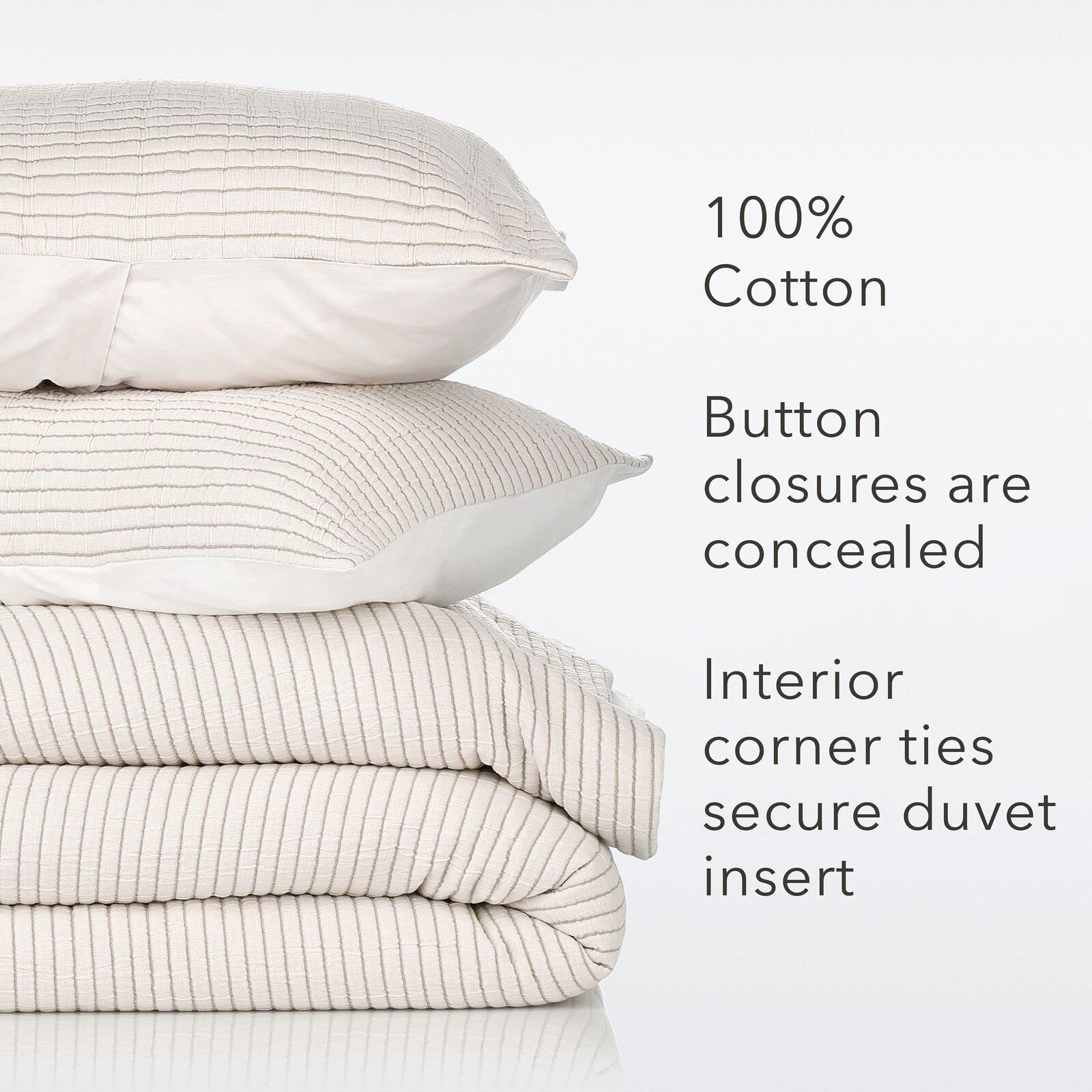 Nate Home by Nate Berkus 3-Piece Cotton Matelasse Duvet Cover Set | Lightweight Breathable Bedding from mDesign - King Size - Includes 1 Duvet Cover, 2 Pillow Shams, Pearl/Morel (Cream)
