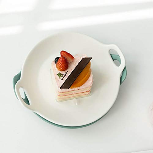 UPKOCH Porcelain Serving Tray Ceramic Dinner Plates 8 Inches with Double Handle Serving Platter Fruit Dessert Plate Cake Dish for Home Kitchen (White)