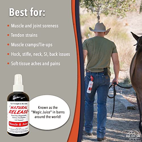 Four-Oaks Farm Ventures, Natural Release Muscle Spray Treatment - Horse Liniment for Sore Muscles, Joint Pain, Tendon & Inflammation Relief - Easy to Use, Fast Acting, Alcohol & Menthol Free (8 oz)