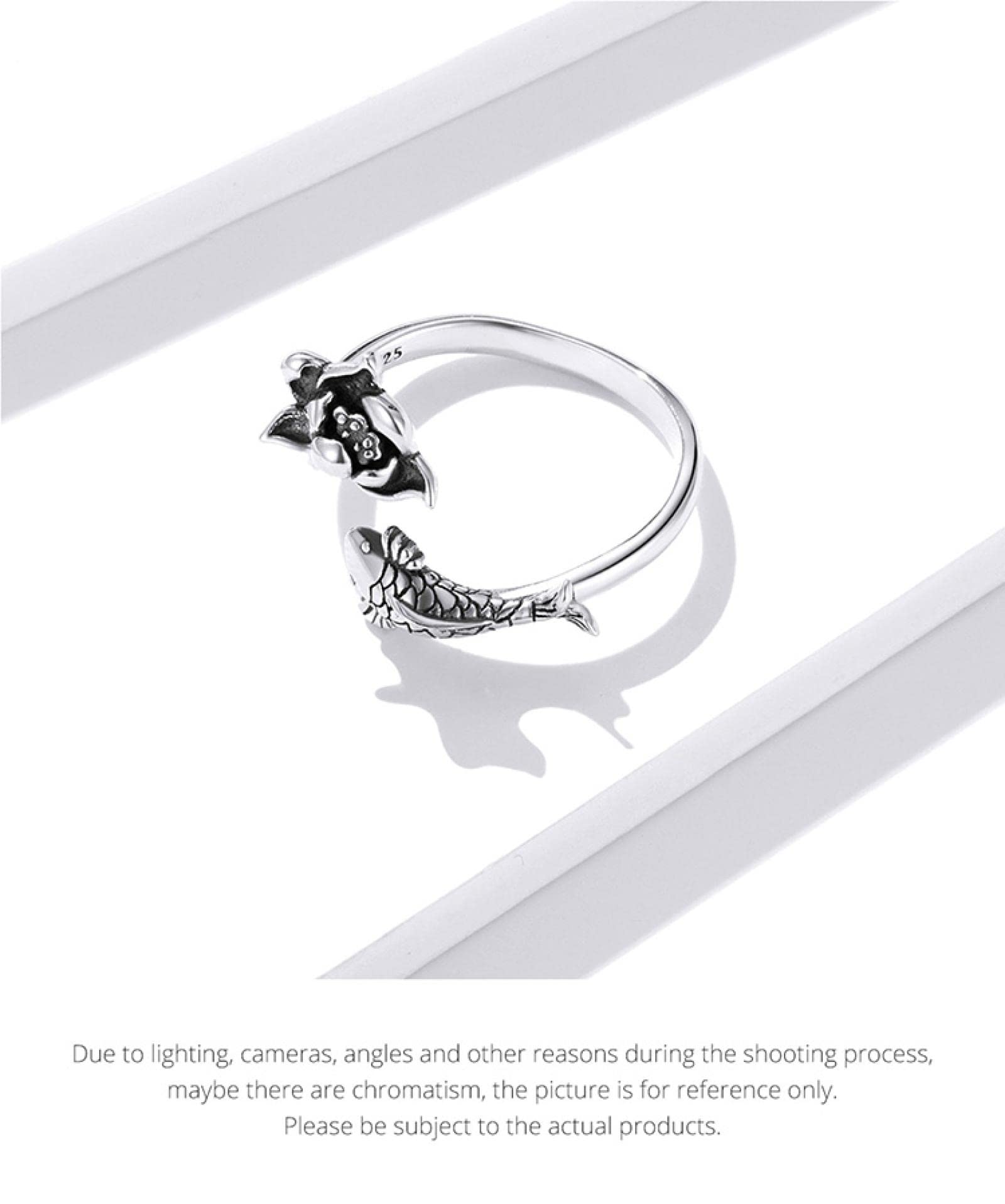 925 Sterling Silver, Natural Koi Lotus Open Ring, Women'S Adjustable Jewelry