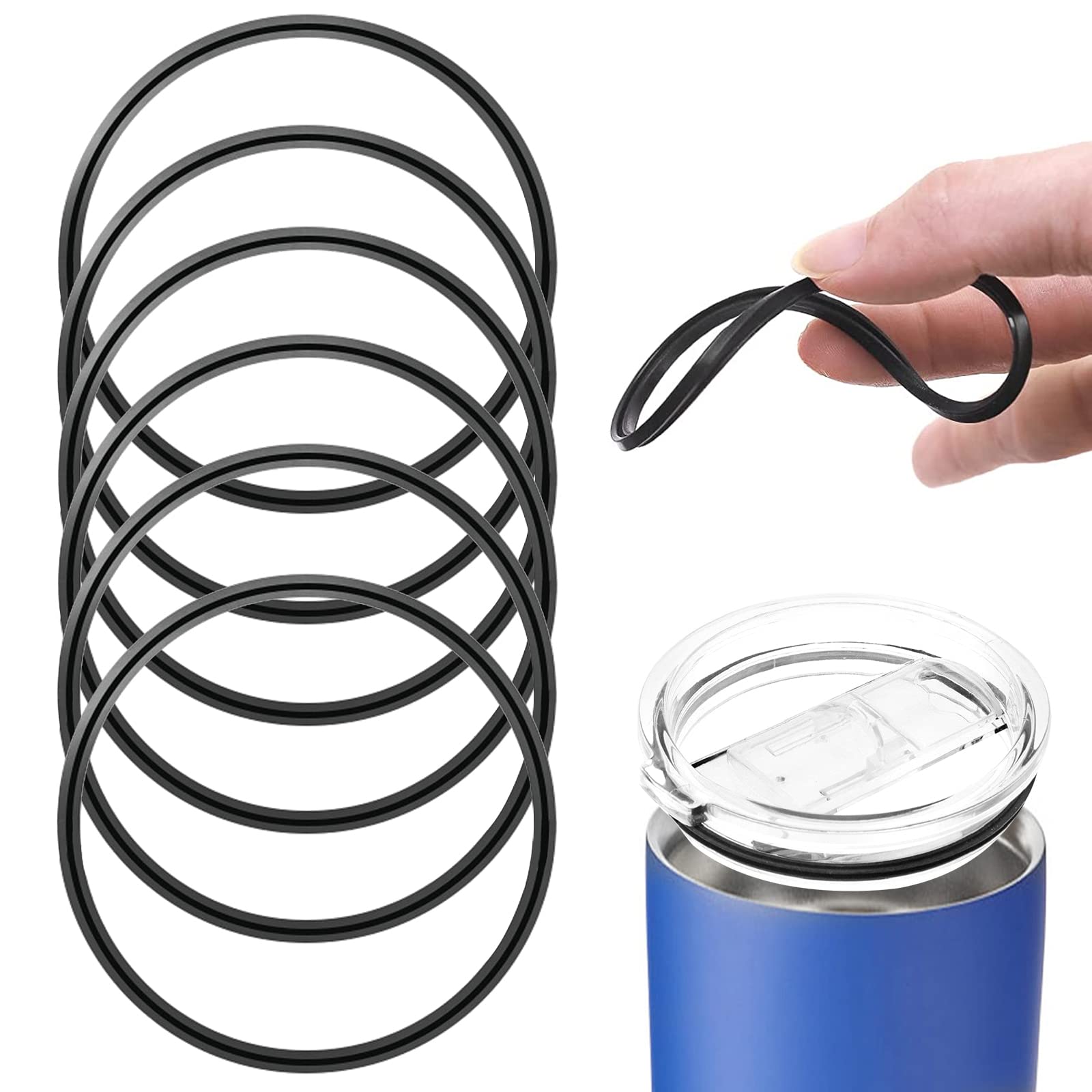 6Pcs Rubber Seal Lid Gaskets Replacement Compatible with 16 & 20 oz Contigo Snapseal Byron Travel Mugs Ring Leak-Proof Seal Lid Gasket Replacement Part(Black)