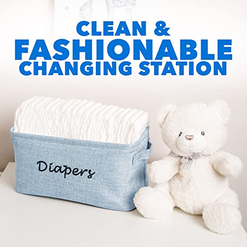 Dejaroo - Baskets for Organizing Diapers and Newborn Essentials, Baby Diaper Caddy Organizer, Embroidered Baby Shower Gifts for Moms, Linen Basket with Handle, 12 x 6 x 6 Inches, Blue