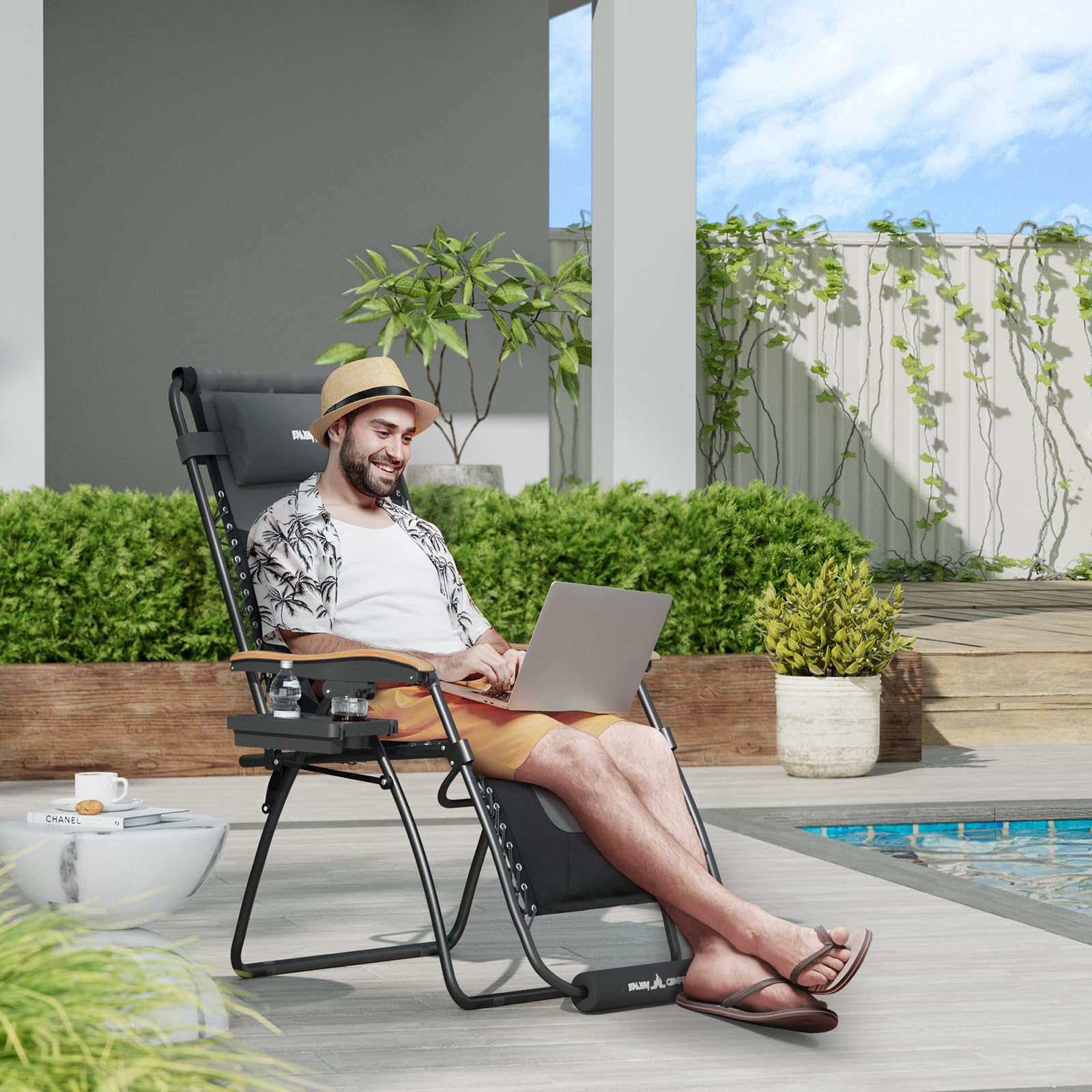 UDPATIO Zero Gravity Chair 30In XL Oversized Outdoor Anti Gravity Chairs Patio Lounge Folding Adjustable Chair with Cup Holder, Foot Pad & Padded Headrest, Supports 500lbs (Grey)