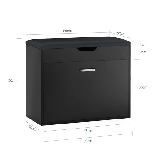 SoBuy Entryway Shoe Bench Shoe Cabinet with Folding Padded Seat & Flip-Drawer, Narrow Shoe Rack, Black, FSR95-SCH