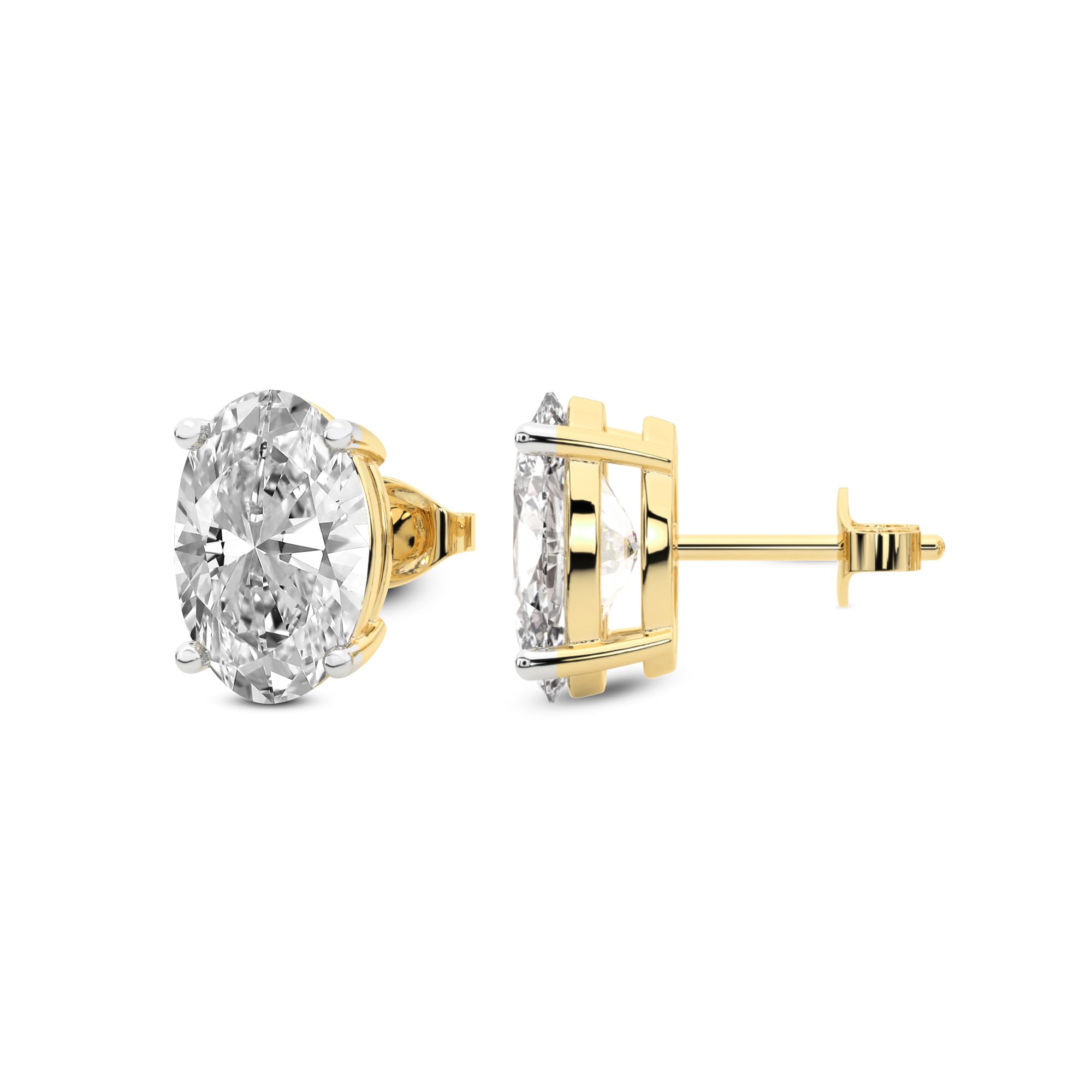 6 Carat | 14K Yellow Gold| IGI Certified Lab Grown Solitaire Diamond Stud Earrings | Oval Shape Push Back Prong Setting Friendly Diamonds Earrings | F-G Color, VS1-VS2 Clarity