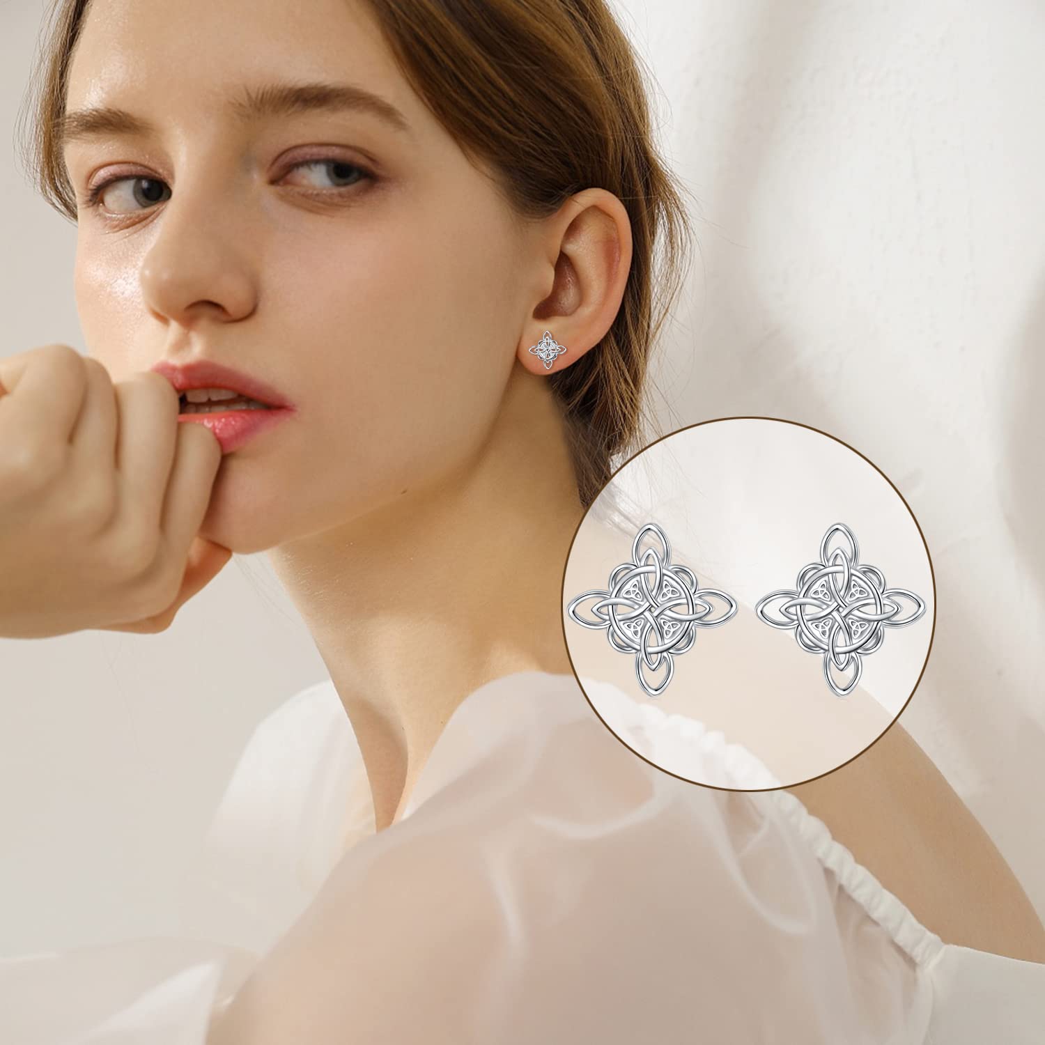 925 Sterling Silver Good Luck Irish Jewelry Celtic Triquetra Trinity Witches Knot Stud Earrings for Women Birthday Christmas Gift