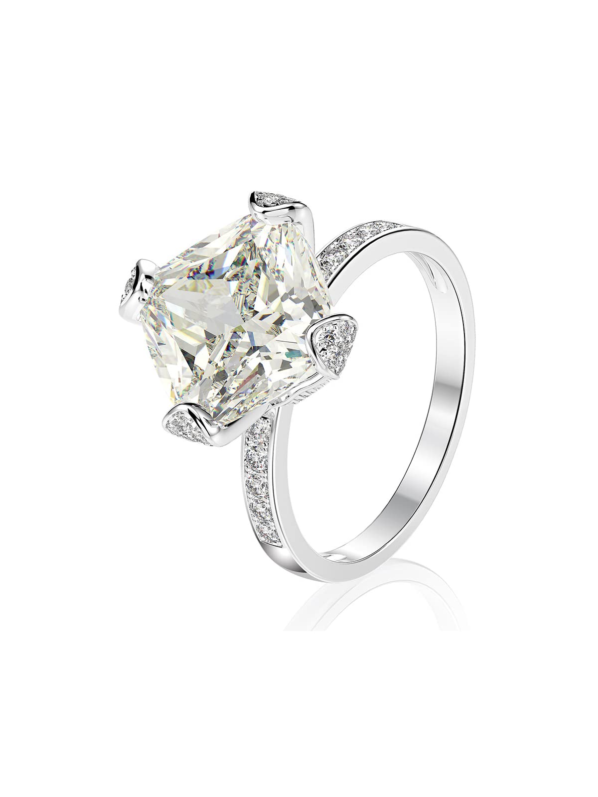 6 Carat High Carbon Diamond Sparkle 10 Ring Lab Simulated Diamond Sterling Silver White Gold Plated Wedding Engagement Ring (white-B, 7)