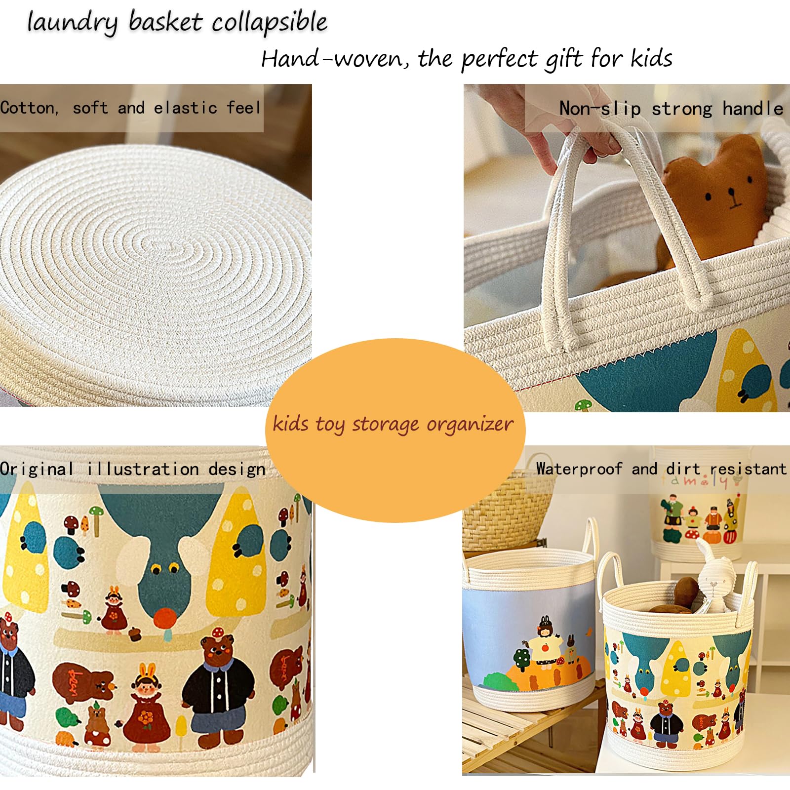 Baby Laundry Hamper,kids laundry Basket,Waterproof Storage Bin for Bedroom,Clothes Organizer Basket,Toys Box,Room Decor,1 Pack
