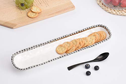 Pampa Bay Porcelain Cracker Cheese and Charcuterie Tray (White and Silver)